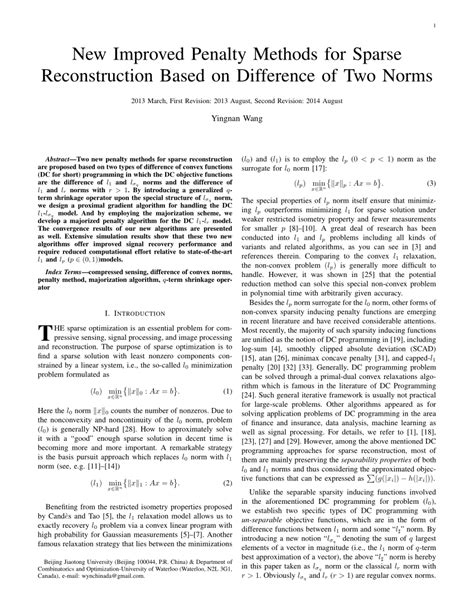 Pdf New Improved Penalty Methods For Sparse Reconstruction Based On Difference Of Two Norms