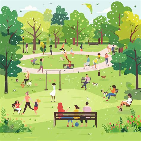 Premium Vector A Colorful Illustration Of People In A Park With A