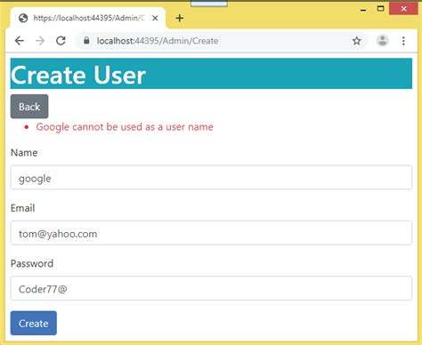 Username Email And Password Policy In Aspnet Core Identity