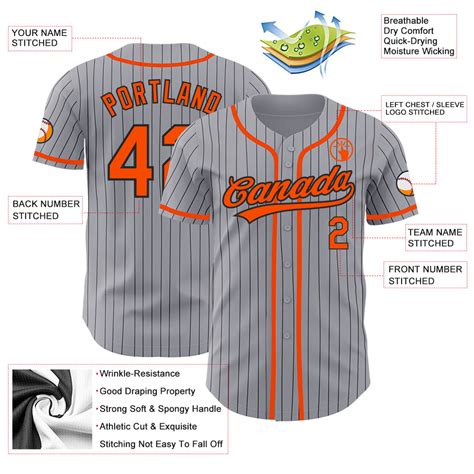 Custom Gray Black Pinstripe Orange Authentic Baseball Jersey Fiitg