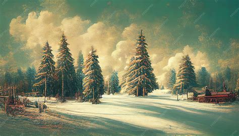 Premium Photo Winter Landscape With Snow And Fir Trees As Vintage
