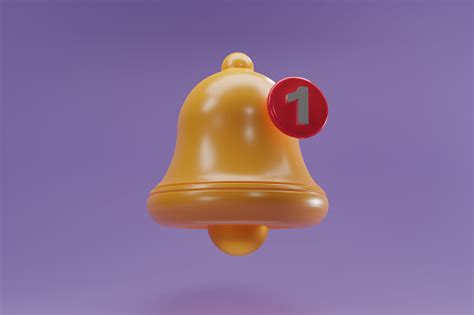 들어오는 받은 편지함 메시지가 있는 3d 렌더링 알림 벨 아이콘은 웹사이트 로고 앱 Ui 제품 인쇄를 위해 보라색 배경에 분리됩니다 알림 벨 개념 3d 렌더링 그림