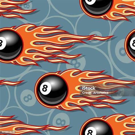 당구 수영장 스누커 8 볼 아이콘과 부족 화재 불꽃 원활한 패턴 벡터 그래픽 인쇄 벽지 섬유 및 포장지 디자인 8에 대한 스톡 벡터 아트 및 기타 이미지 Istock