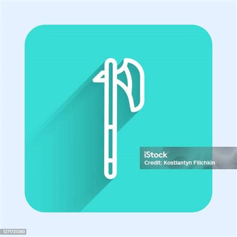 긴 그림자로 격리 된 흰색 줄 중세 도끼 아이콘 전투 도끼 실행자 도끼 중세 무기 녹색 정사각형 버튼입니다 벡터 강철에 대한 스톡 벡터 아트 및 기타 이미지 Istock