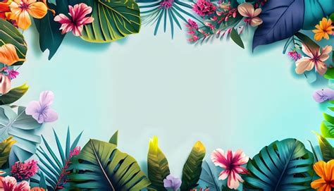Premium Ai Image Tropical Background With Tropical Leaves And Flowers Vector Illustration