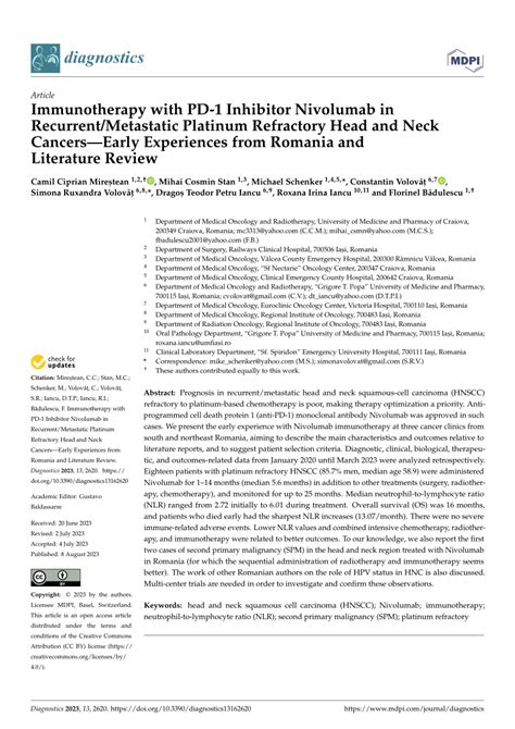 Pdf Immunotherapy With Pd 1 Inhibitor Nivolumab In Recurrent Metastatic Platinum Refractory