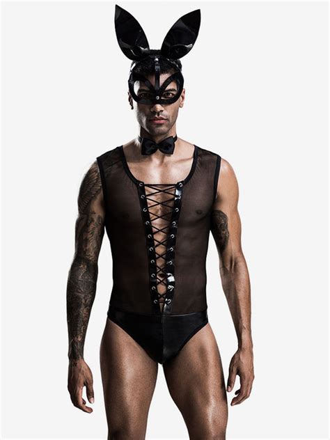 Men Sexy Costume Halloween Adult S Headpiece Jumpsuit Night Club Wear Sexy Lingerie Milanoo Com