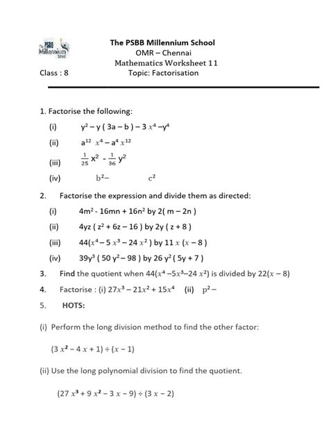 Factorisation Worksheet Pdf