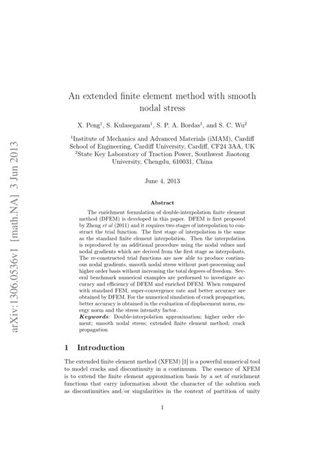 Pdf An Extended Finite Element Method Xfem For Linear Elastic Fracture With Smooth Nodal Stress