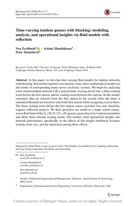 Time Varying Tandem Queues With Blocking Modeling Analysis And