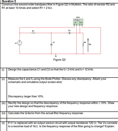 Solved Construct The Second Order Bandpass Filter In Figure