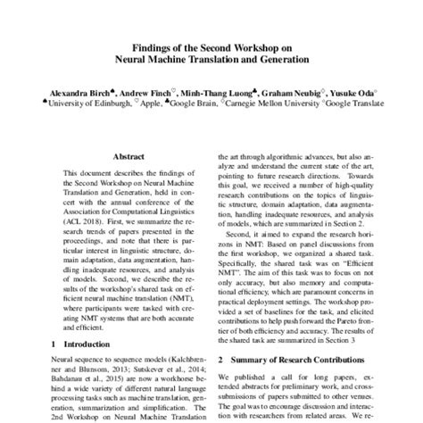 Findings Of The Second Workshop On Neural Machine Translation And Generation Acl Anthology