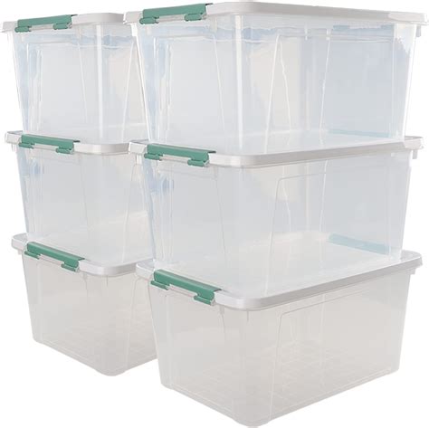 Iris Usa 54 Qt Stackable Plastic Storage Bins With Lids 6 Pack Bpa Free Made In