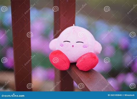 Fluffy Cute Pink Kirby Stuffed Toy On A Wooden Pole Editorial Image Image Of Pokemon Kirby