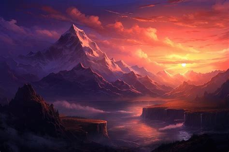 Premium Ai Image Gorgeous Mountain Sunset