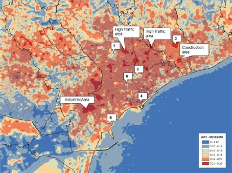 gis map with aot levels for 9 december 2010 themistocleous 2012