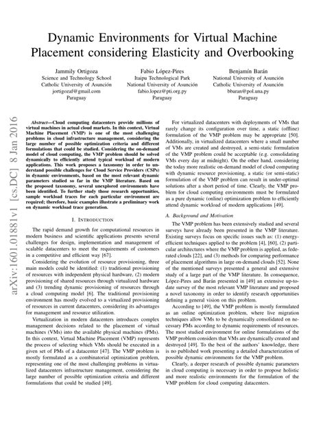 Pdf Dynamic Environments For Virtual Machine Placement Considering Elasticity And Overbooking