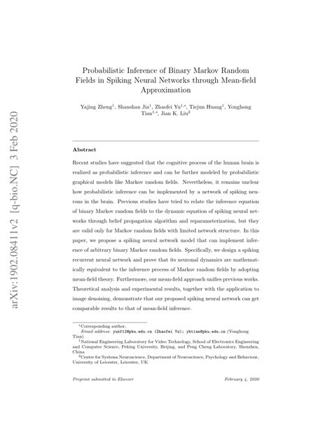 Pdf Probabilistic Inference Of Binary Markov Random Fields In Spiking