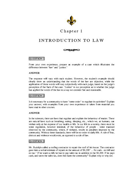 Questions And Answers To Textbook Chapters C H A P T E R 1 I N T R O D U C T I O N T O L A W