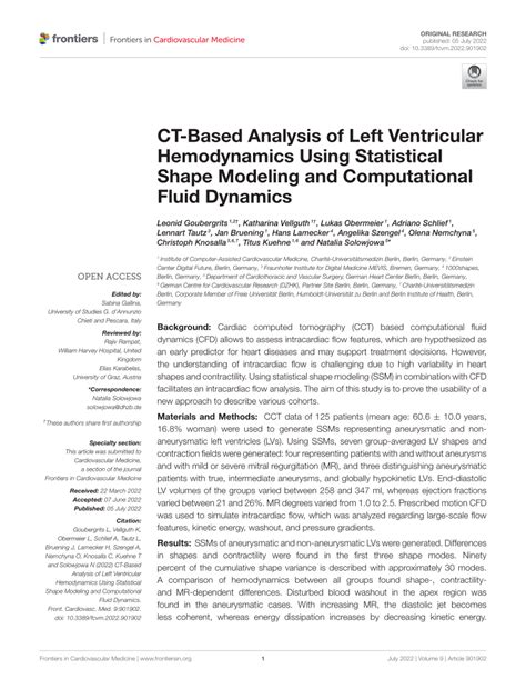 Pdf Ct Based Analysis Of Left Ventricular Hemodynamics Using