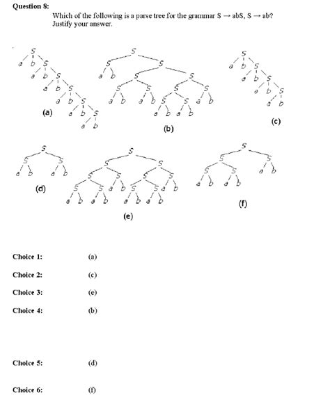 8 Which Of The Following Is A Parse Tree For The