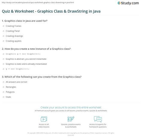 Quiz And Worksheet Graphics Class And Drawstring In Java