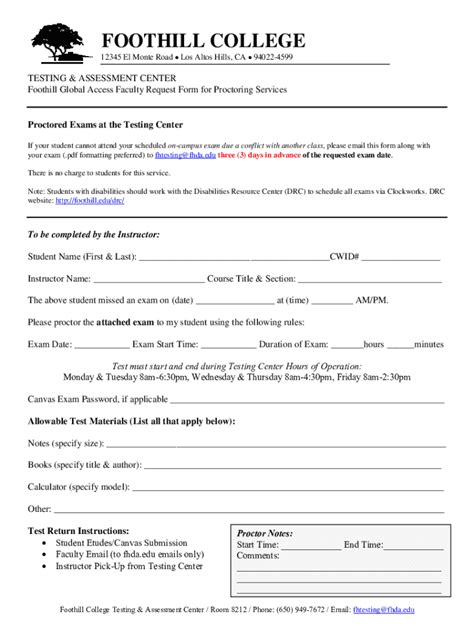 Fillable Online Faculty Proctoring Services Request Form Fax Email