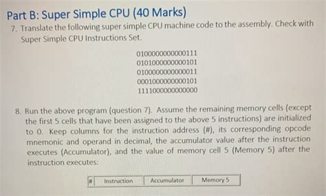 Solved Part B Super Simple CPU 40 Marks 7 Translate The Chegg
