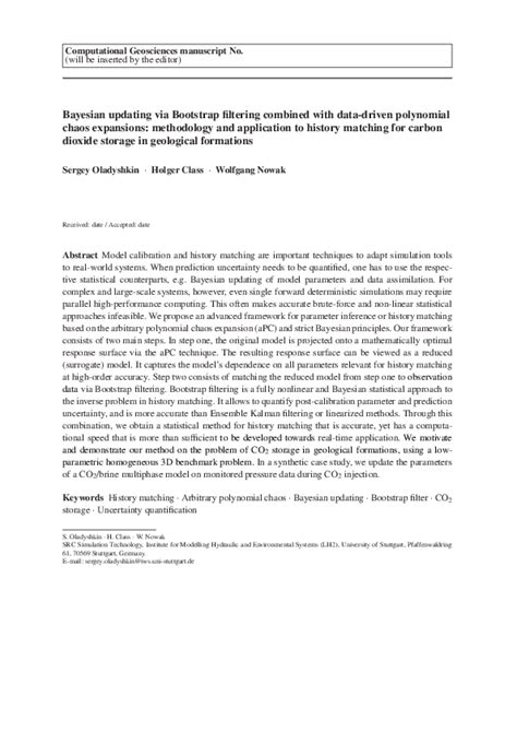 Pdf Bayesian Updating Via Bootstrap Filtering Combined With Data Driven Polynomial Chaos