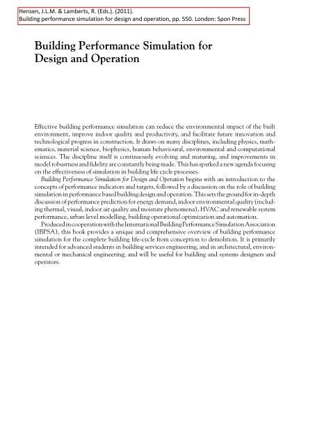 Building Performance Simulation For Design And Operation