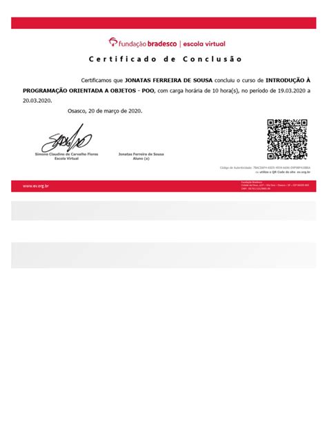 Certificado Programação Orientada A Objetos Poo Pdf