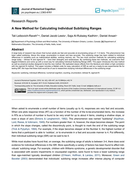 Pdf A New Method For Calculating Individual Subitizing Ranges