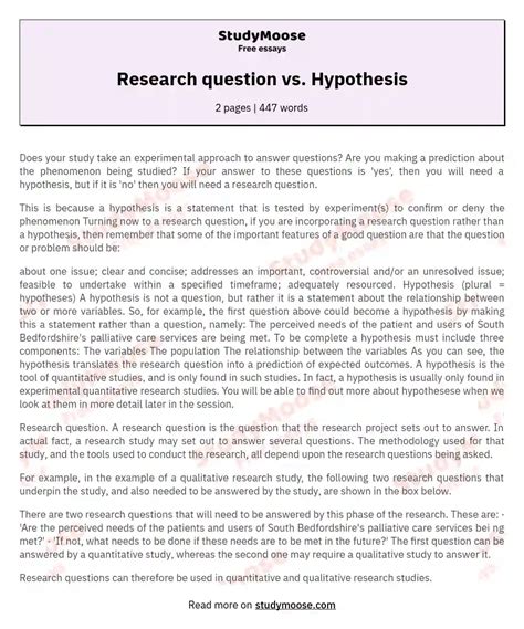 Hypothesis In Research Example