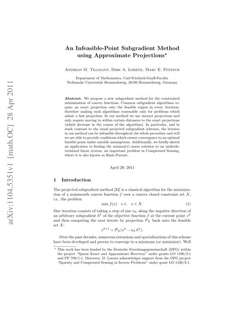 Pdf An Infeasible Point Subgradient Method Using Adaptive Approximate Projections
