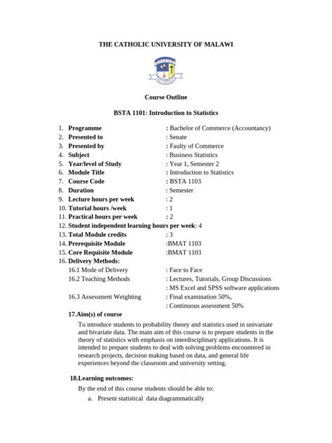 Business Statistics Course Outlines Pdf