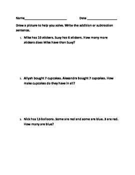 Addition Subtraction Story Problems By Sasha Minahan TpT