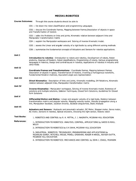 Robotics Syllabus Pdf