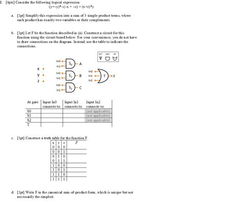 Solved Consider The Following Logical Expression Y ~y