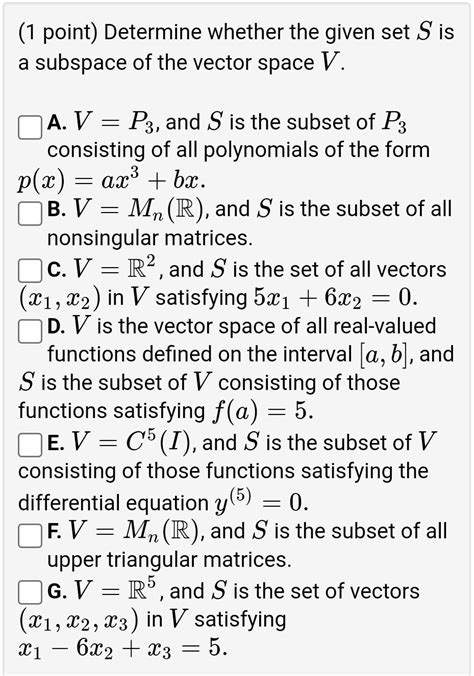 Solved Point Determine Whether The Given Set S Is A Chegg