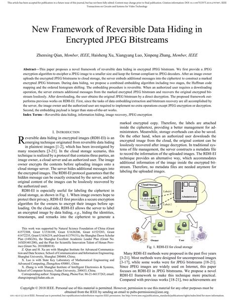 New Framework Of Reversible Data Hiding In Encrypted Jpeg Bitstreams Pdf