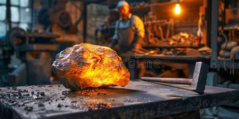 Glowing Hot Metal In Blacksmith Workshop Generative Ai Stock