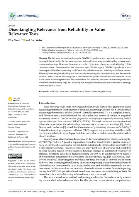Pdf Disentangling Relevance From Reliability In Value Relevance Tests