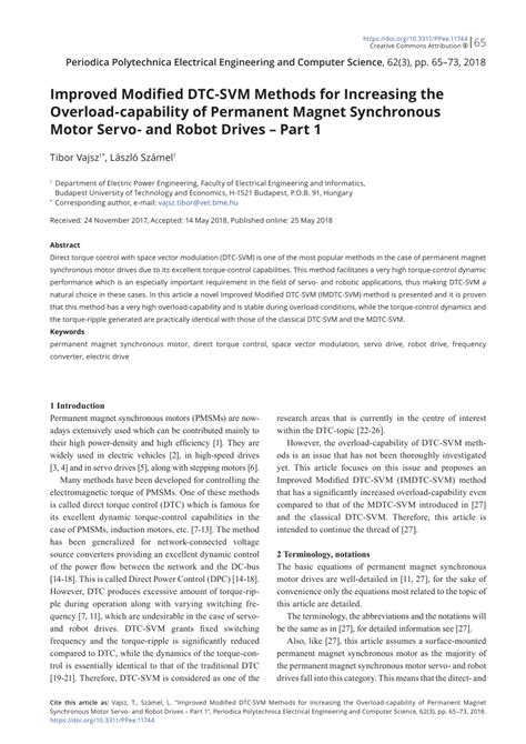 Pdf Improved Modified Dtc Svm Methods For Increasing The Overload Capability Of Permanent