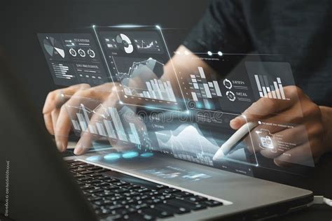 Digital Business Analytics Data Visualization Modern Technology Laptop Screen Charts Graphs