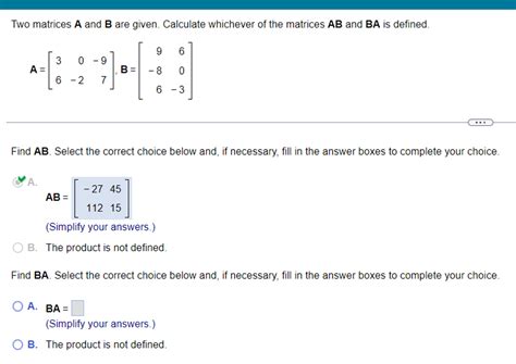 solved two matrices a and b ﻿are given calculate whichever