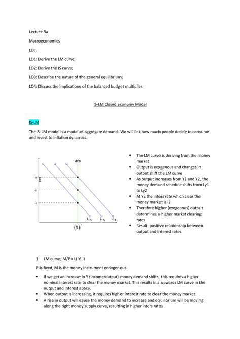 Lecture 5a Is Lm Closed Economy Model Lecture 5a Macroeconomics Lo Lo1 Derive The Lm