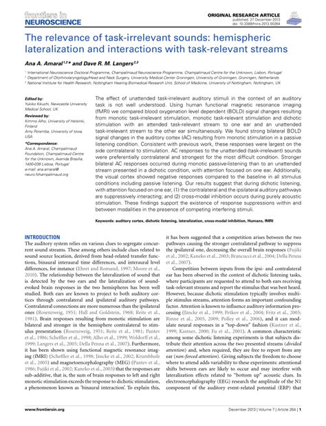 Pdf The Relevance Of Task Irrelevant Sounds Hemispheric Lateralization And Interactions With