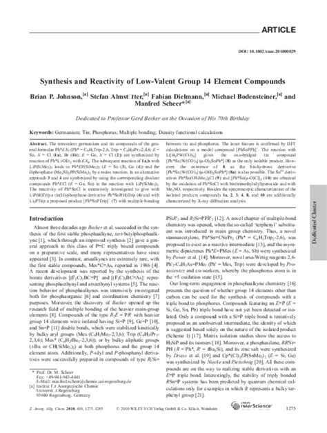 Pdf Synthesis And Reactivity Of Low Valent Group 14 Element Compounds