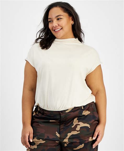 Bar Iii Trendy Plus Size Short Sleeve Blouson Tee Created For Macys Macys