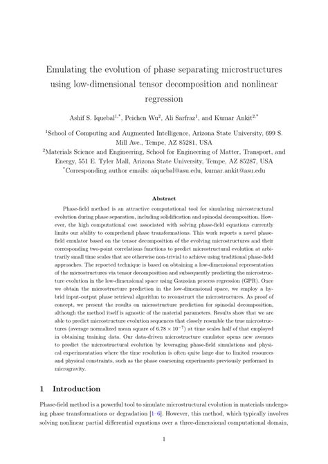 Pdf Emulating The Evolution Of Phase Separating Microstructures Using Low Dimensional Tensor